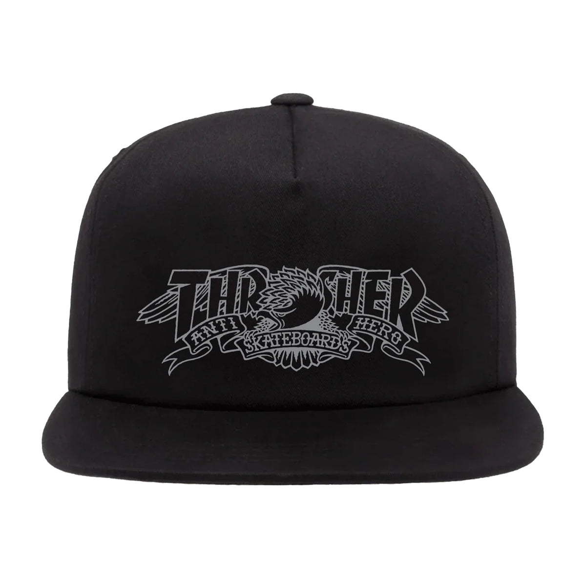 THRASHER x ANTI HERO MAG BANNER SNAPBACK HAT BLACK– Bluetile Skateboards